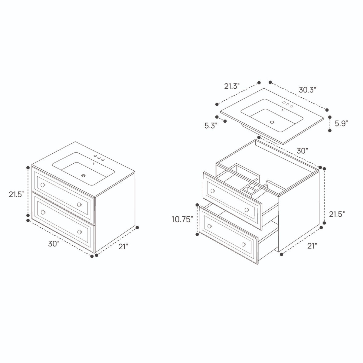 Alma Gray 30" Single Vanity without Top | SohoStudioCorp.com